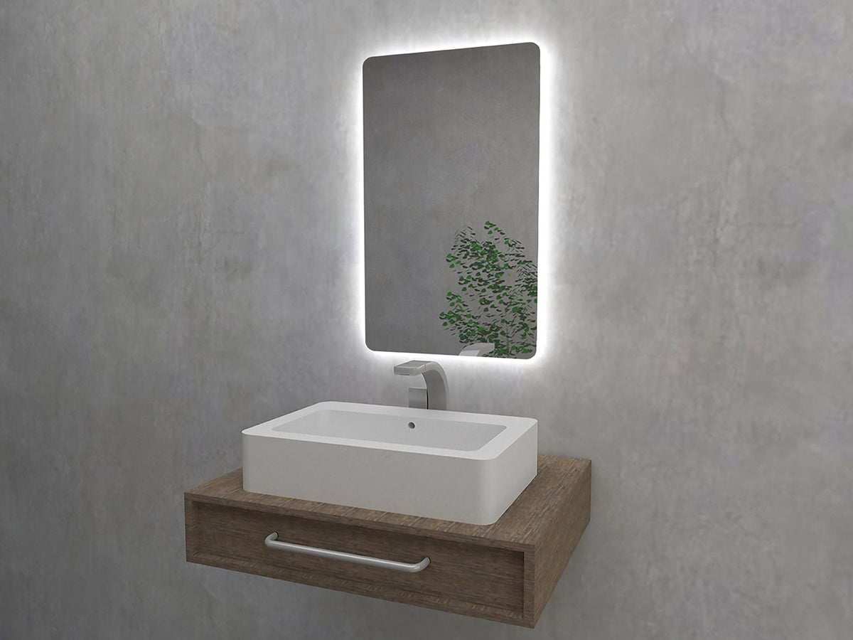 LED spegill 60 x 80cm stiglaus stilling á lýsingu og með hitamottu ...